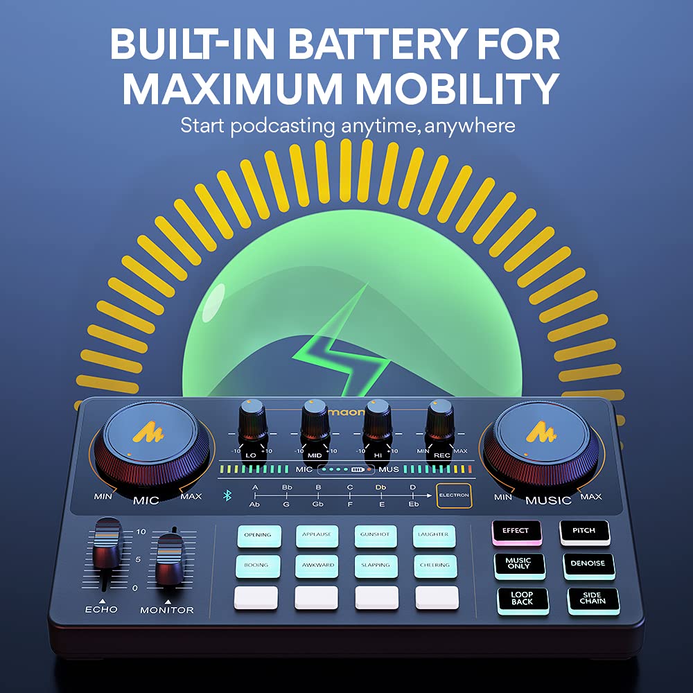 MAONO Podcast Equipment Bundle Audio mixer All-in-One Podcast Production Studio with 3.5mm Microphone for Live Streaming, Podcast Recording, PC, Smartphone, DJ MaonoCaster Lite (AU-AM200-S6 Black)