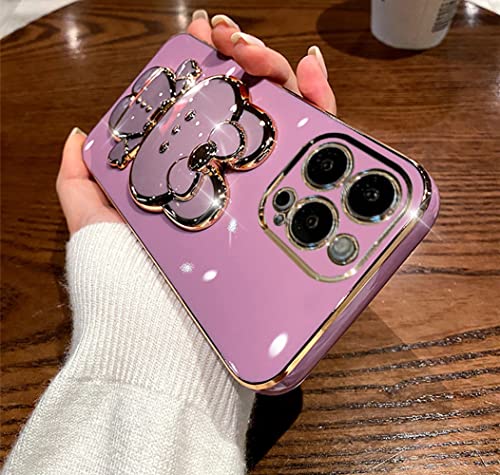 for iPhone 14 Pro Max Case for Women Girls,6D Cute Hidden Rabbit Bunny Stand Mirror Design,Luxury Plating Glitter Soft Silicone Makeup Girly Phone Case with Camera Cover for iPhone 14 Promax Purple