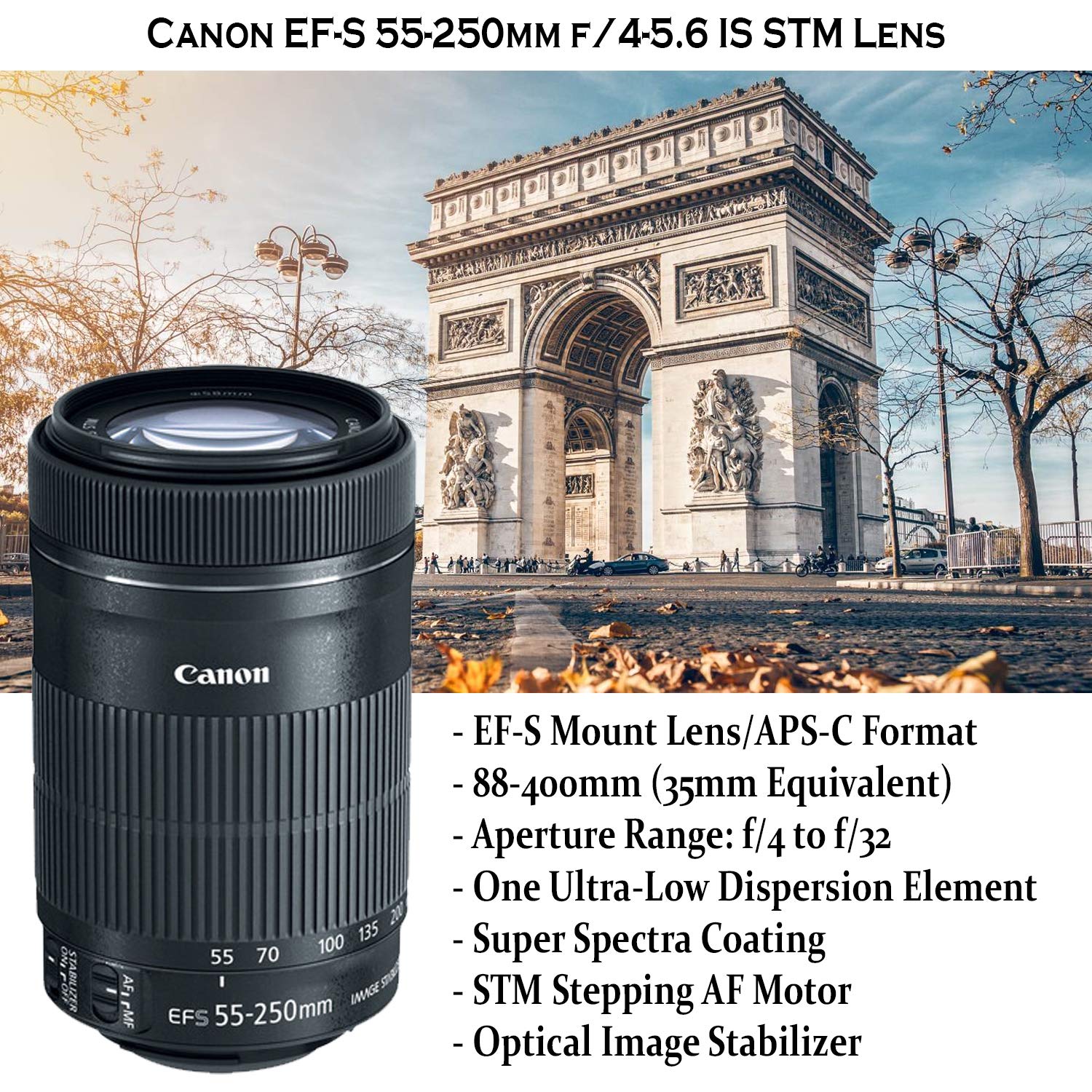 Canon EOS Rebel T7 DSLR Camera with 18-55mm is II Lens Bundle + Canon EF-S 55-250mm STM Lens and 500mm Preset Lens + 32GB Memory + Filters + Monopod + Spider Flex Tripod + Professional Bundle