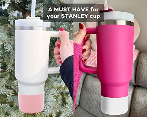 Silicone Boot for Stanley 40 oz Quencher Adventure Tumbler and IceFlow Flip 30 oz 20 oz, Stanley Cup Accessories Protector Sleeve Bottom Cover Bumper for Stanley 40 oz with Handle (White)