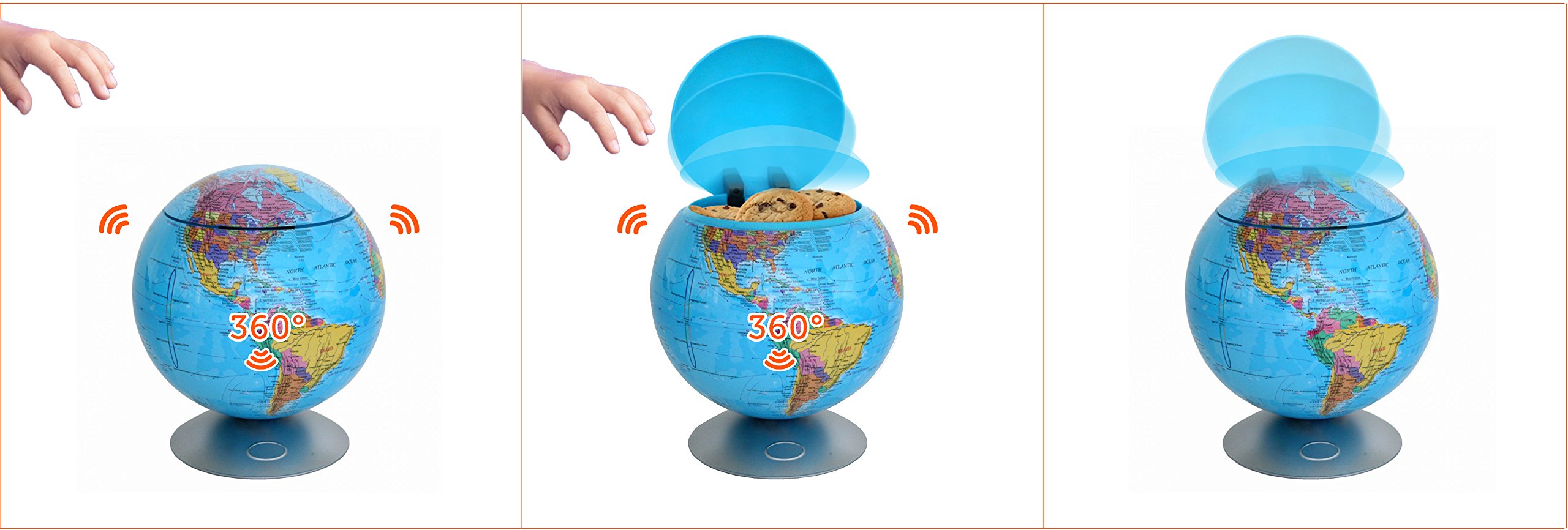 iTouchless 100% Touchless Round Motion Sensor Toy Box - Globe