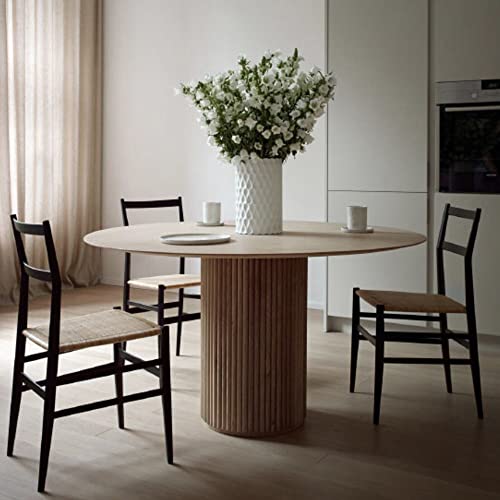 LITFAD Round Pedestal Modern Dining Table Wood Color Fixed Table of Solid Wood Simplicity Style Dining Room Home Furniture Kitchen Table - Natural 51.2" L x 51.2" W x 29.5" H