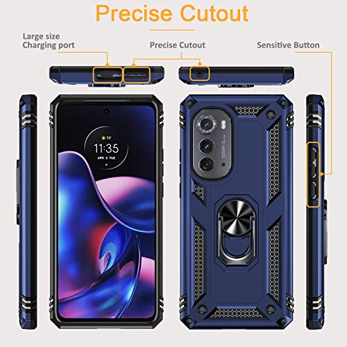 for Motorola Edge 2022 Case with 2 Pcs Tempered Glass Screen Protector, [Military Grade] 16ft. Drop Tested Protective Cover with Magnetic Kickstand Car Mount for Motorola Moto Edge 2022, Blue