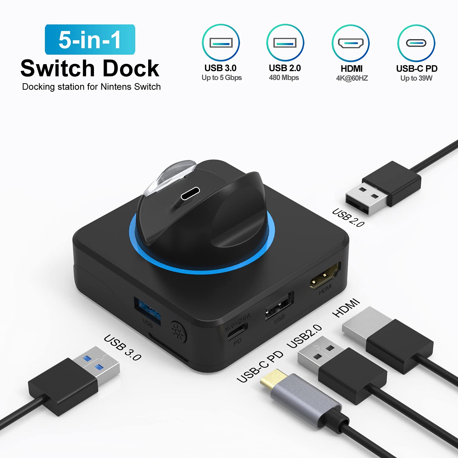 Kkf Switch Dock, 4K HDMI Nintendo Switch Docking Station for TV/Switch OLED,Portable Nintendo Switch TV Adapter Charging Dock with USB 3.0 2.0- Requires More Than 35W Charging No Cables (Black -1)