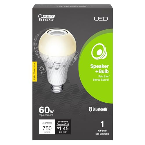 Feit Electric A19 LED Speaker Light Bulb, 60W Equivalent Built-in Speaker IntelliBulb, E26 Medium Base, 750 Lumens, 3000K Bright White - BTOM60830LEDI
