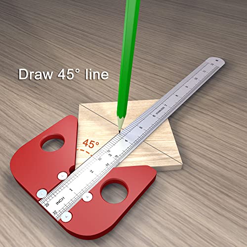 EIGNO Center Scribe Gauge Center Scribe Measuring Tool,Aluminum Alloy Center Finder,Woodworking Line Caliber Gauge,45/90 Degree Right Angle Line Gauge Carpenter Ruler,Removable and Replaceable Ruler.
