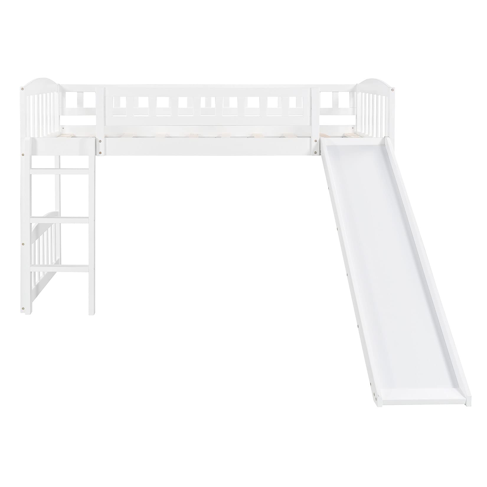 Harper & Bright Designs Kids Low Loft Bed with Slide, Twin Loft Beds for Kids, Wood Loft Bed Frame with Ladder for Boys and Girls, No Box Spring Needed, White