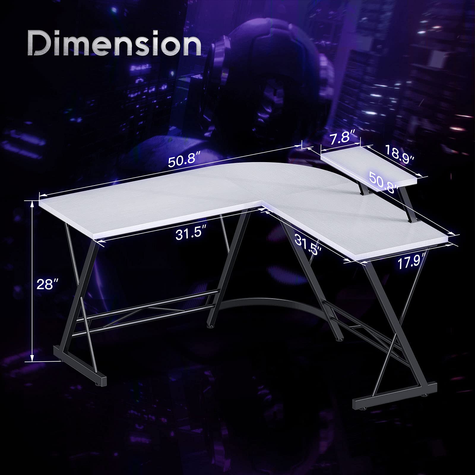 Casaottima L Shaped Gaming Desk, Home Office Desk with Round Corner, Computer Desk with Large Monitor Stand Desk Workstation
