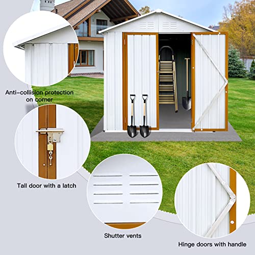 Morhome 6 x 4 FT Outdoor Storage Shed, Metal Garden Tool Shed, Outside Sheds & Outdoor Storage Galvanized Steel with Lockable Door for Backyard, Patio, Lawn, Brown