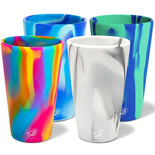 Silipint: Silicone Pint Glasses: 4 Pack Headwaters, Mtn Marble, Arctic Sky & Hippie Hops - 16oz Unbreakable, Flexible