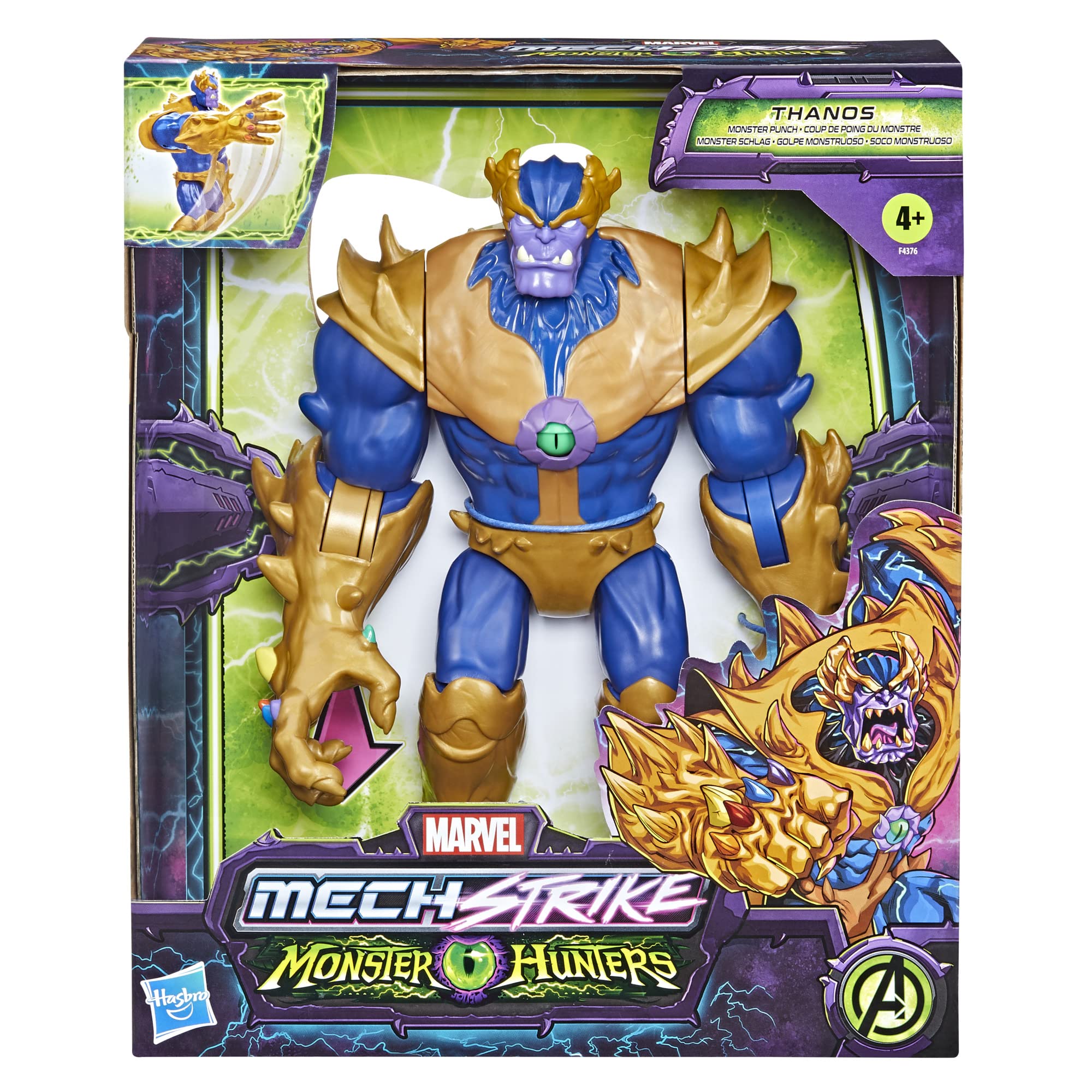 Marvel Avengers Mech Strike Monster Hunters Monster Punch Thanos Toy, 9-Inch-Scale Deluxe Action Figure, Toys for Kids Ages 4 and Up