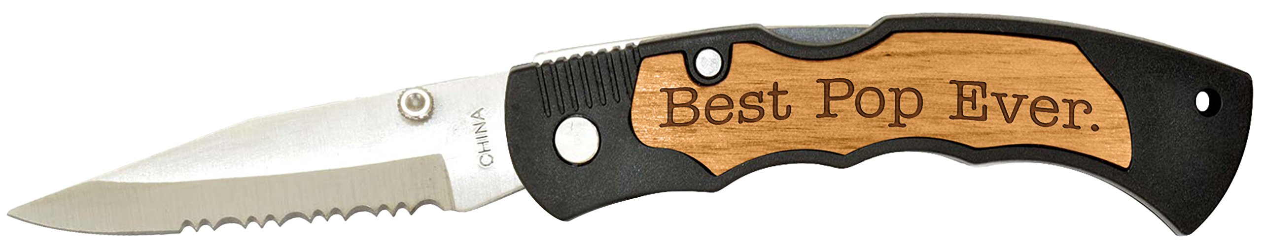 Funny Gift for Grandpa Best Pop Ever Laser Engraved Stainless Steel Folding Pocket Knife