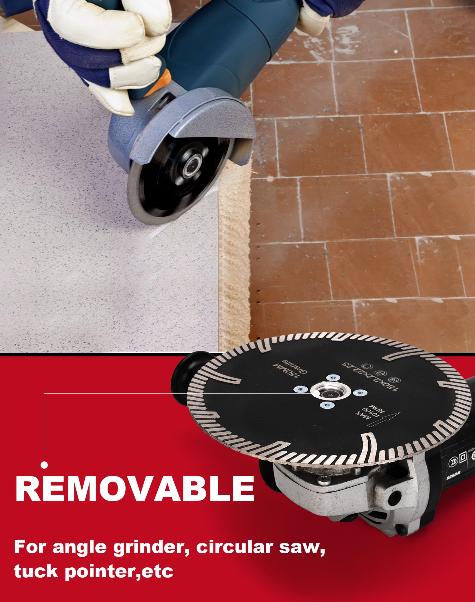 Casaverde 6" Granite Blade,Turbo Diamond Blade with Removable 5/8-11 Thread Cuts for Granite,Marble,Engineered Stone and Ceramic Tiles