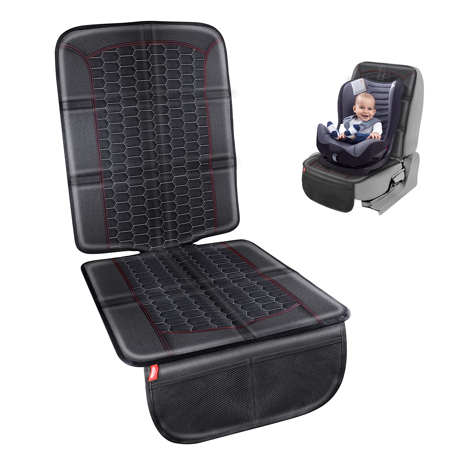 Car Child Seat Protector Car Protector for Car Seats with Non-Slip Silicone Thick Padding, Seat Cover for Carseats with Storage Pocket Oasser