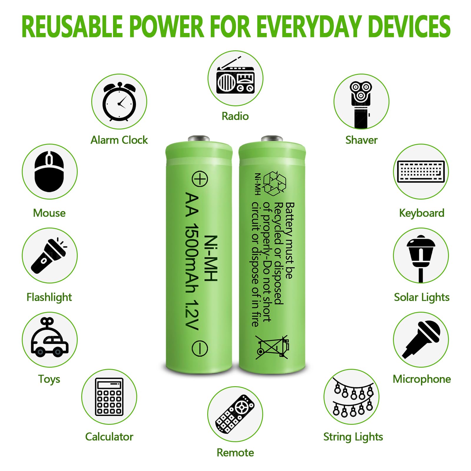 GENYESTAR AA Rechargeable Batteries NIMH 1.2V Double A 1500mAh High Capacity Solar Battery Low Self Discharge, Pack of 8