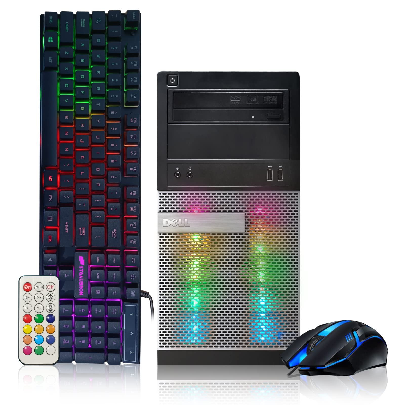 Dell Gaming PC Desktop RGB Computer Intel Quad I5 up to 3.6GHz + Radeon R9 370 4G GDDR5, 16GB RAM, 128G SSD + 2TB, RGB Keyboard & Mouse, WiFi & Bluetooth, DVD, Win 10 Pro (Renewed)
