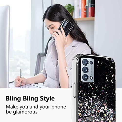 for Oppo Reno 6 Pro 5G Case Silicone,Clear Oppo Reno 6 Pro 5G (Snapdragon) Phone Case Speck, Ultra Slim 0.3mm Soft Shockproof Protective Glitter Cute Phone Cover for Women Green (Black)