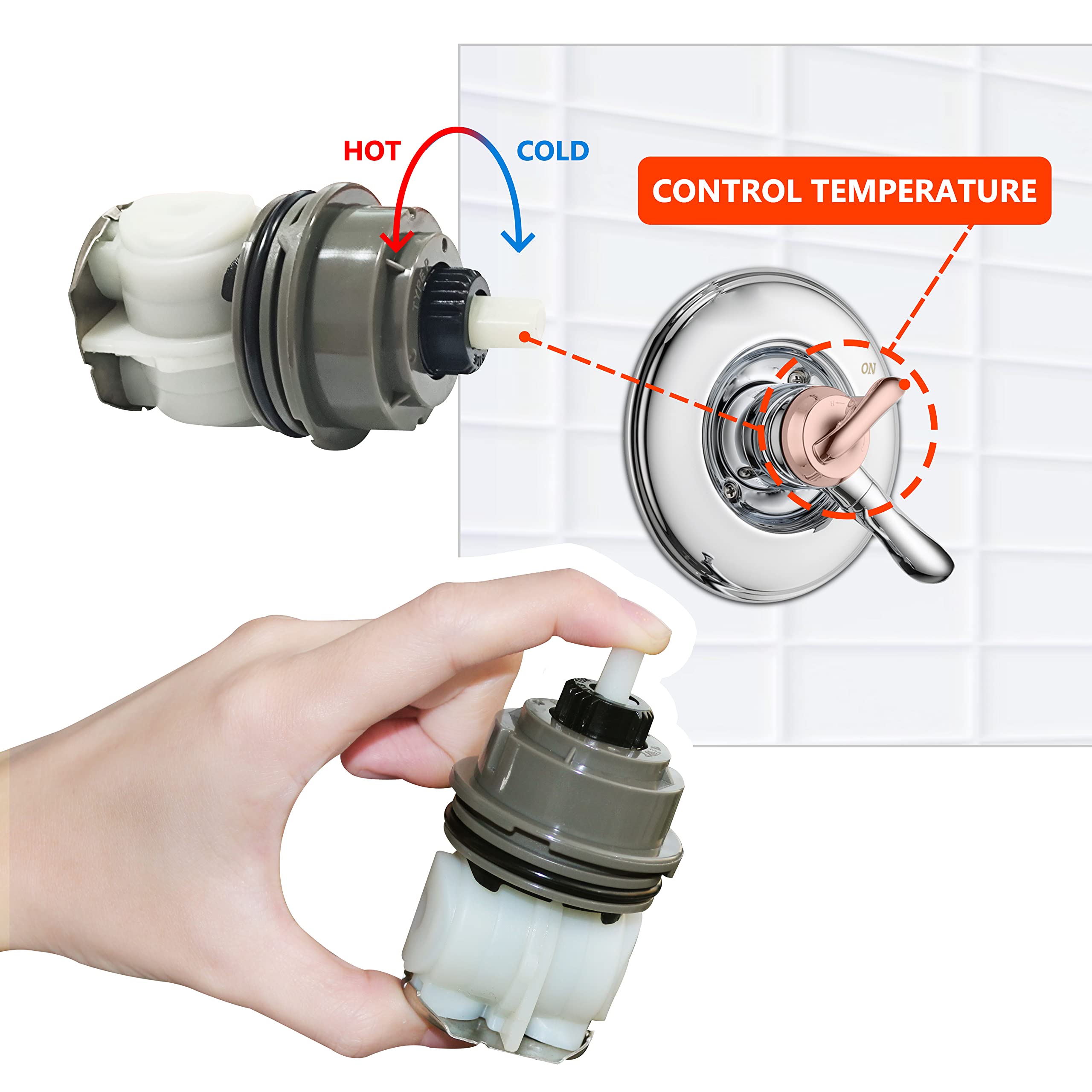 Cartridge Assembly RP46463 Rplacement For Delta Monitor 17 Series (2006-Present) Shower Faucet, Chrome
