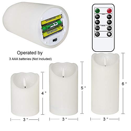 Eldnacele Flameless Flickering Candles with Remote Timer, 3D Wick Real Wax Battery Operated White Pillar Candles with Remote Set of 3 for Home Wedding Party Christmas Decoration (D3β x H4β5β6β)