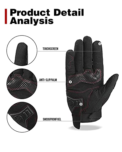 Motorcycle Gloves Touchscreen Motorbike Riding Gloves for Men and Women with Soft Knuckle Protective Gear for Powersports,Red XX-Large