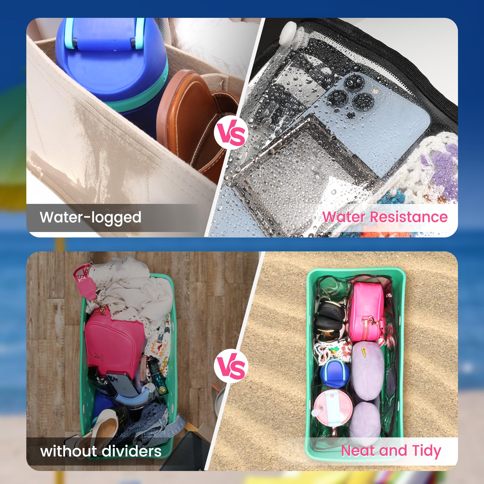 CASTNICH Beach Bag Organizer Original Accessories for Bogg Bag X Large Beach Bag Organizer Compatible with BoggBag Organizing Your Bag and Divide Space, Transparent