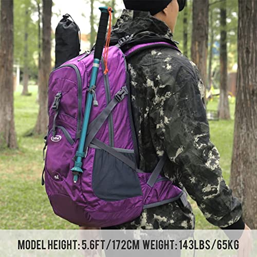 G4Free 45L Hiking Travel Backpack Waterproof with Rain Cover, Outdoor Camping Daypack for Men Women(Purple Red)