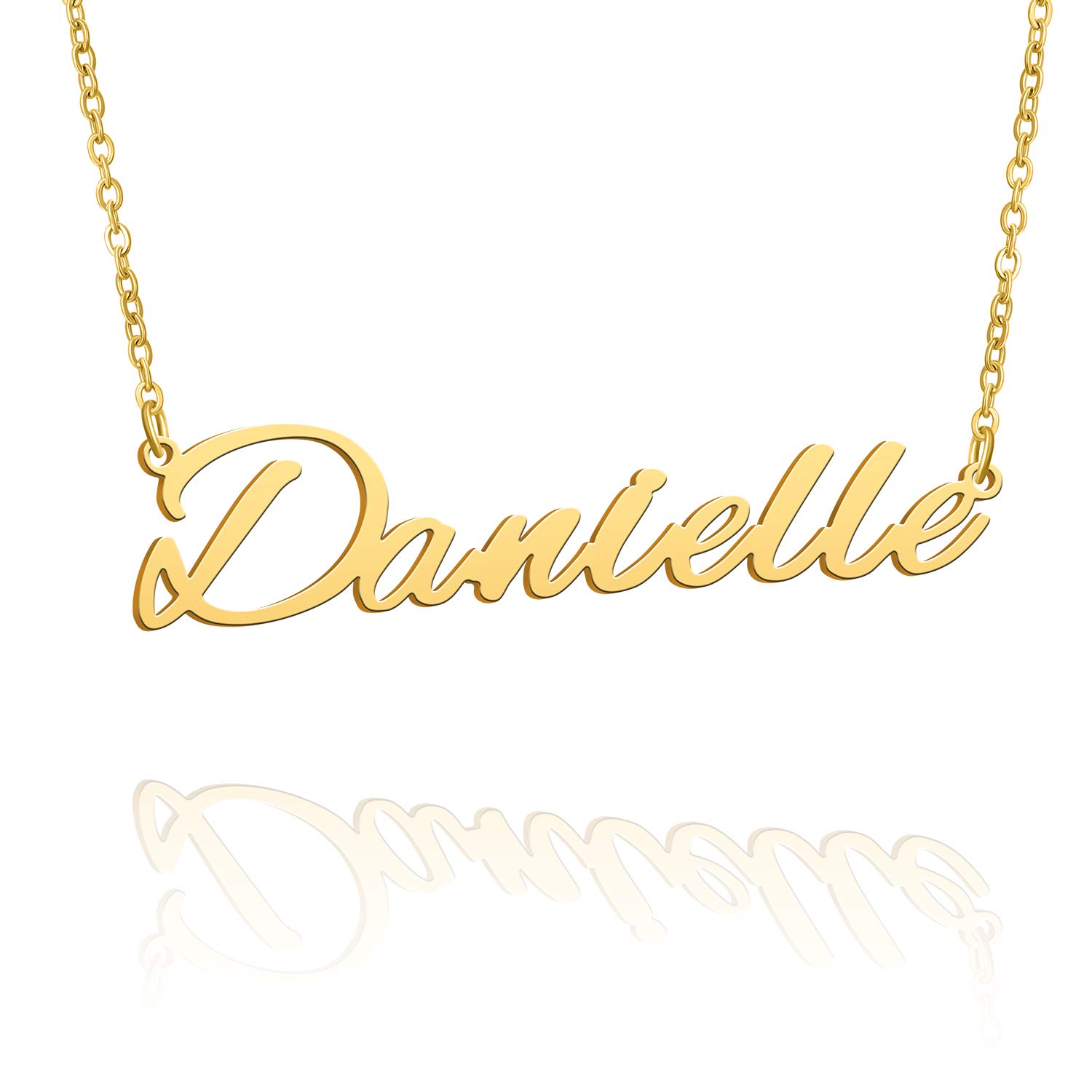 BUREI Name Necklace Personalized Gold Plated friendship Jewelry Women Gift for Her (Danielle pendant)