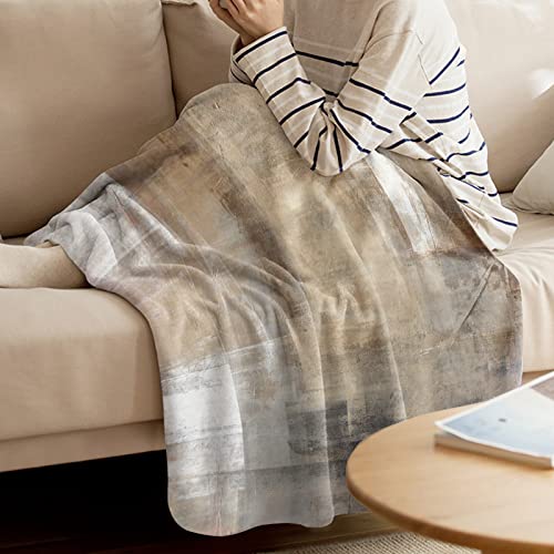 Fleece Throw Blanket for Bed Couch Sofa Lightweight Plush Fuzzy Cozy Soft Blankets and Throws Brown and Grey Abstract Painting 40" x 50"