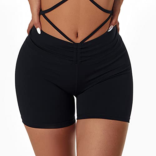 CATOO High Waist Patchwork Moisture Wicking Fitness Short Shorts Machine Washable Yoga Shorts For Running (XL)