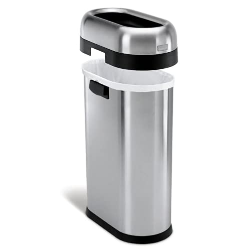 simplehuman 50 Liter / 13.2 Gallon Slim Open Top Trash Can, Commercial Grade Heavy Gauge Brushed Stainless Steel