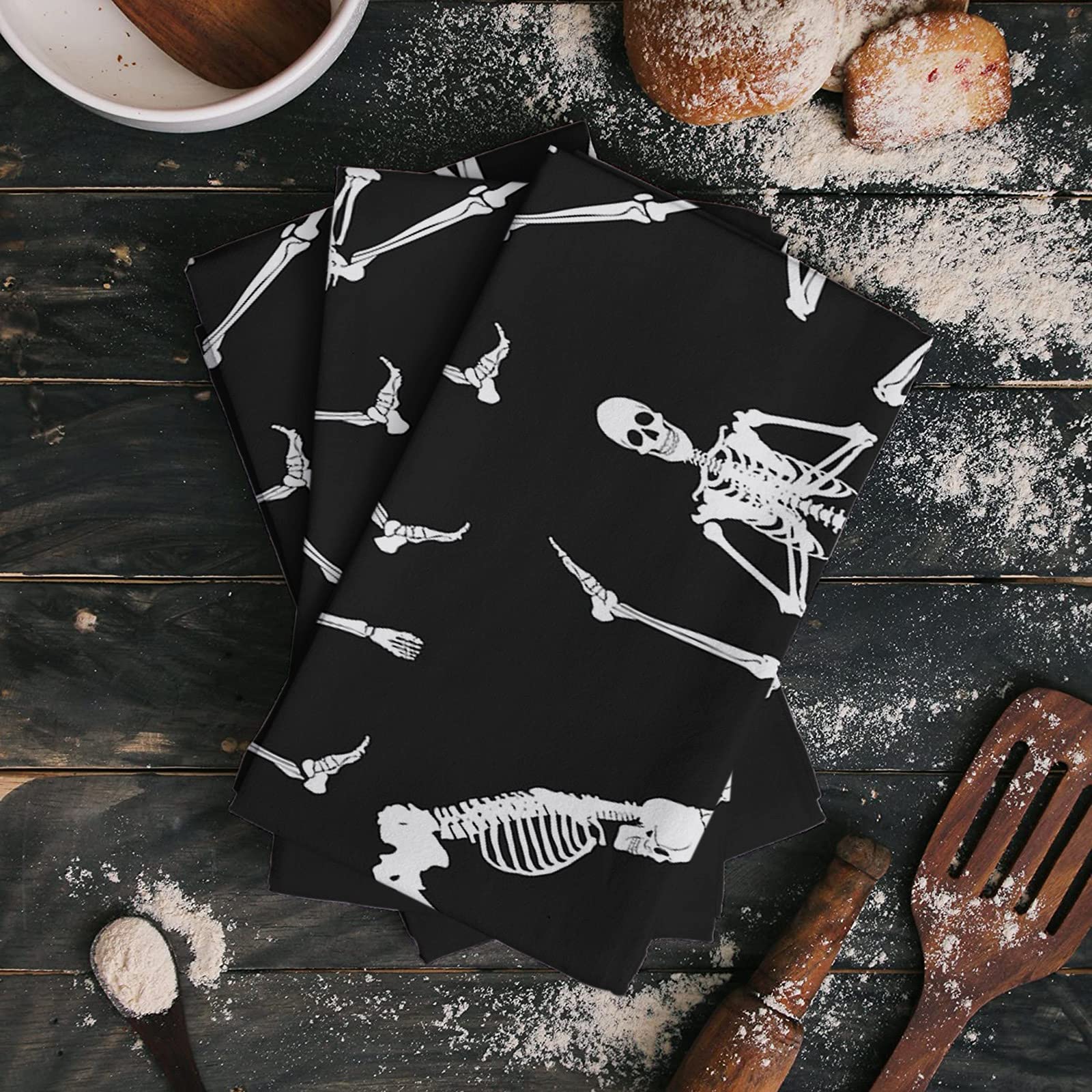Chic Decor Home Halloween Kitchen Towels Funny Skeleton Yoga Tea Towel Microfiber Absorbent Washable Black White Soft Hand Dish Towel Cleaning Cloth,18 x 28 Inch (WXH-210715-SWHH04529WJGBCDH)
