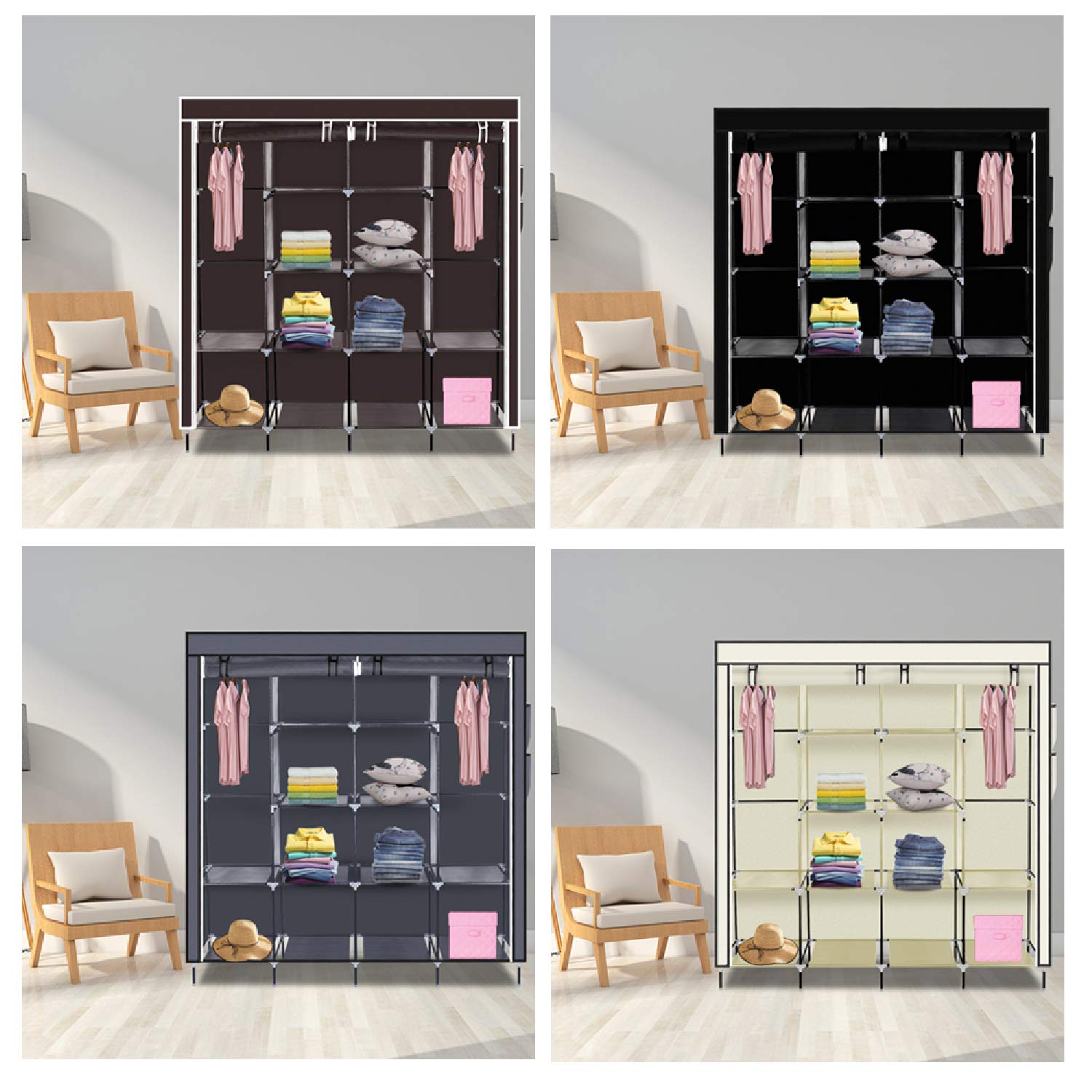 SECRET DESK 67" Wardrobe Closet for Hanging Clothes - Stand Up Closet, Pop Up Closet, Easy Lift Closet Box, Wardrobe Oversized Storage Basket, Wardrobe Closet with Drawers, Portable Wardrobe (Black)
