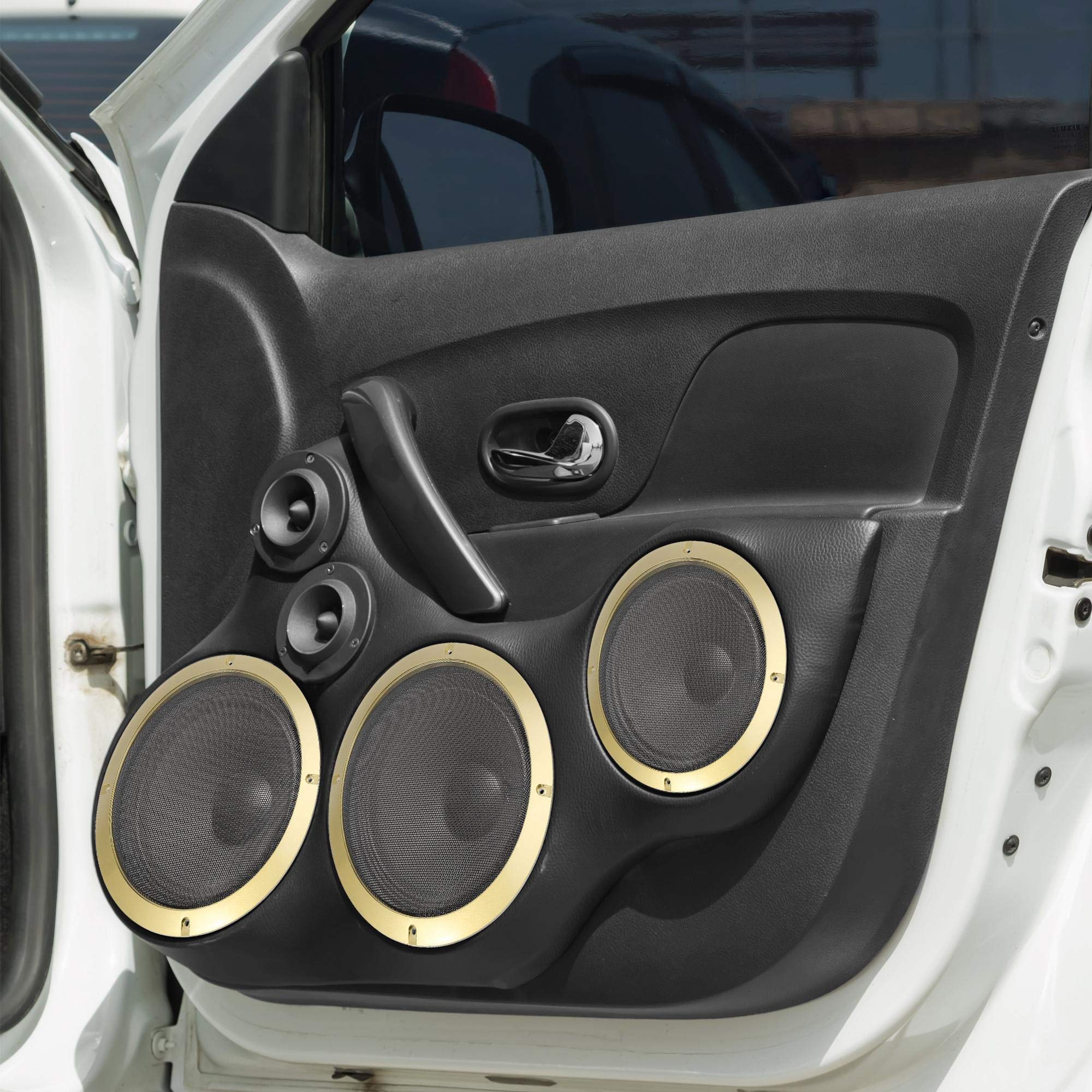 X AUTOHAUX 2pcs 8" Gold Tone Car Audio Speaker Cover Mesh Subwoofer Grill Horn Glossy Guard Protector