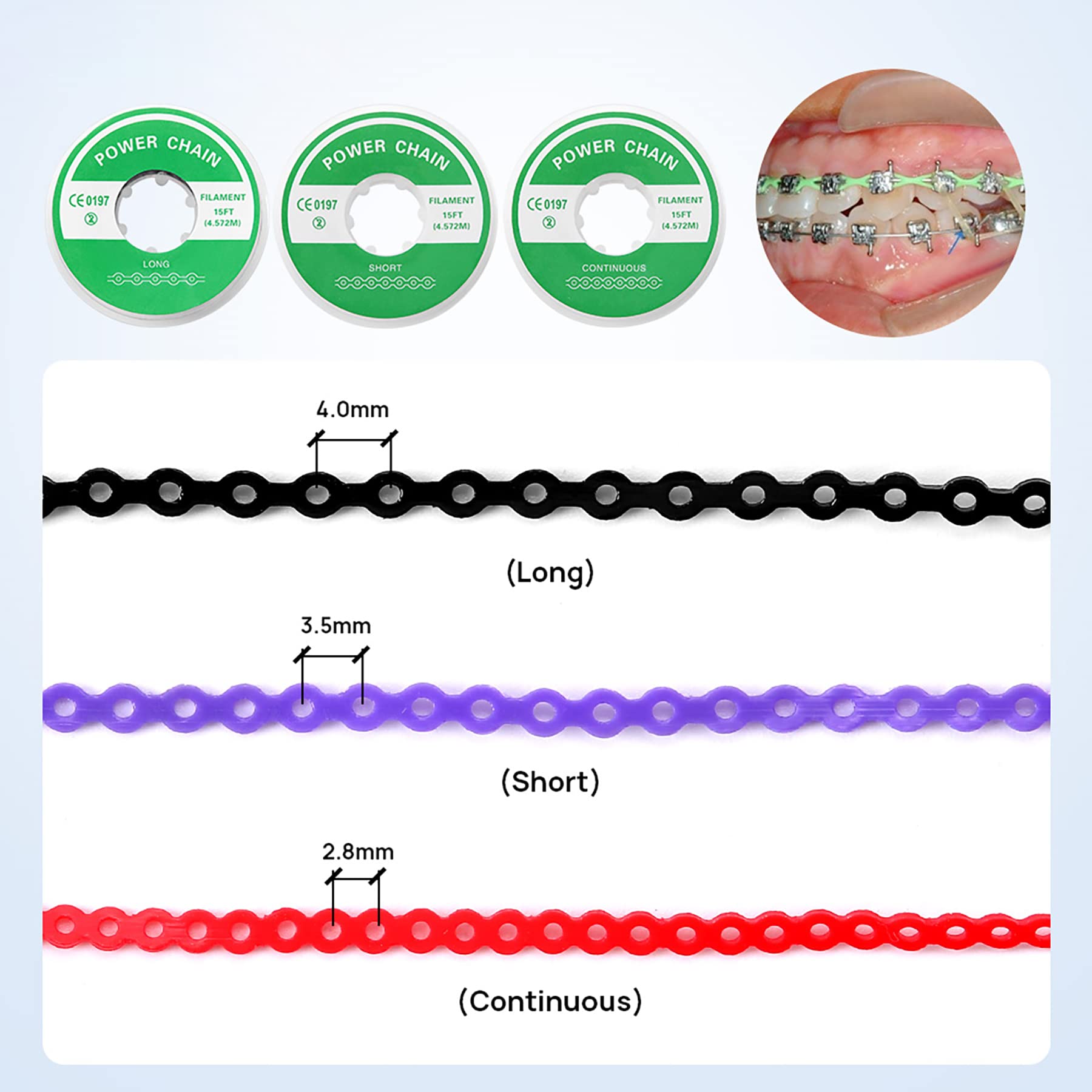 Dentalmall 4.5M/Pack Dental Orthodontic Power Chain Dental Spool Elastic Rubber Band Power Elastic Chain Power Chains Brace(Short, Pink)