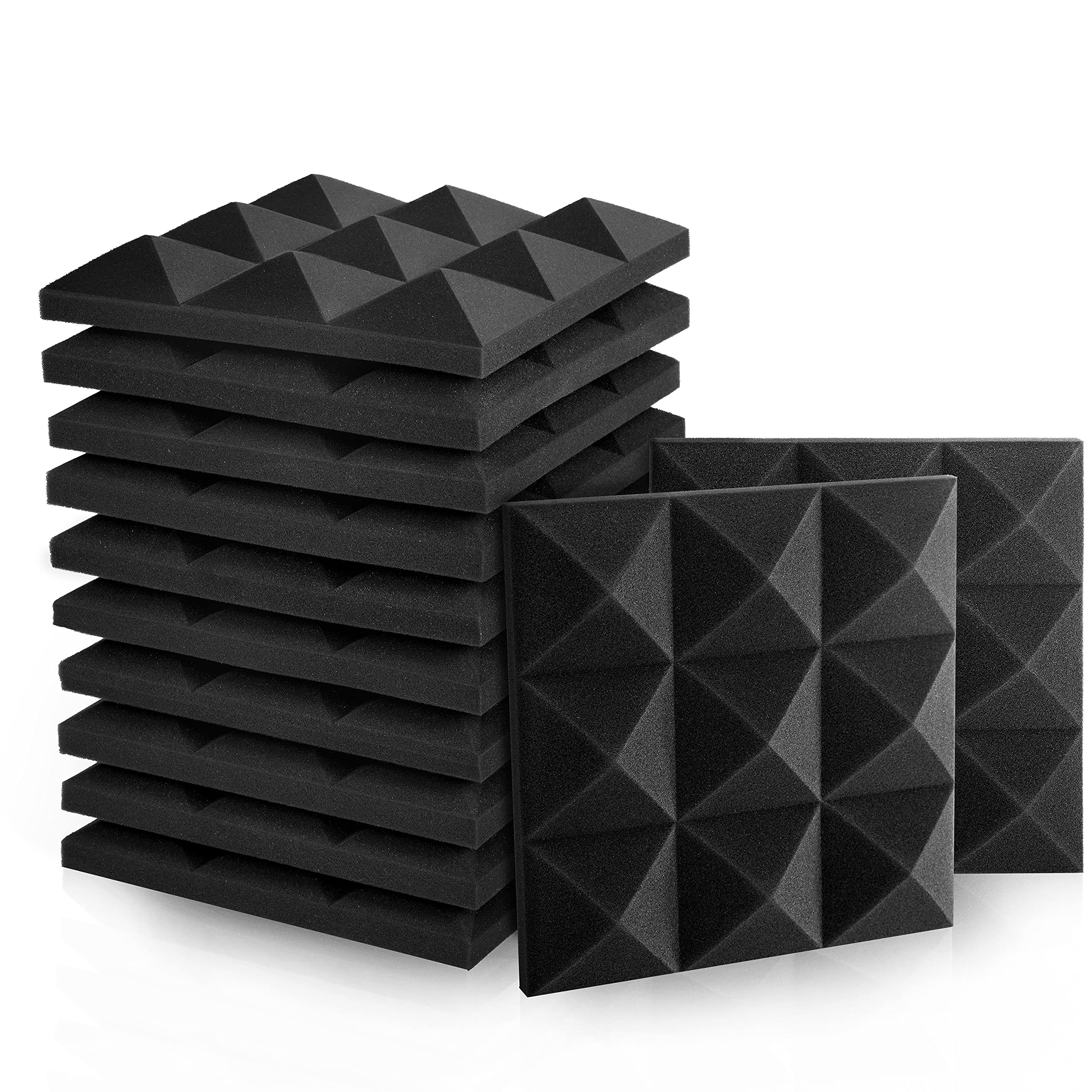 Sonic Acoustics 2" X 12" X 12" Acoustic Foam Panels, Pyramid Recording Studio Wedge Tiles, Sound Panels, Sound Absorbing Panel, Soundproofing Isolation Treatment for Walls