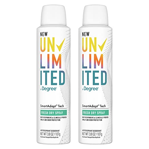 Degree Unlimited Antiperspirant Deodorant Dry Spray Fresh 2 Count Long-Lasting Sweat & Odor Protection with Antiperspirant Technology SmartAdapt Tech 3.8 oz