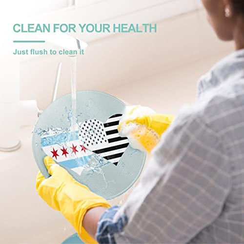Chicago Flag and American Flag Glass Cutting Board Round Kitchen Decorative Chopping Blocks Mats Food Tray for Men Women