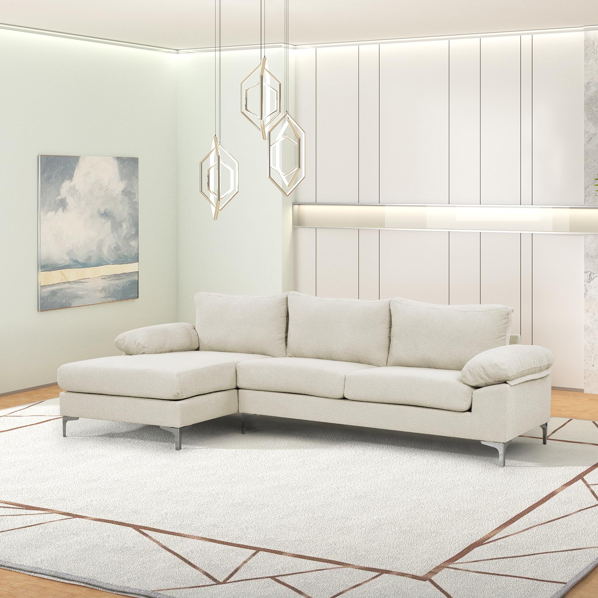 Casa Andrea Milano Luxury Modern Large Boucle L-Shape Sectional Sofa, with Extra Wide Chaise Lounge Couch