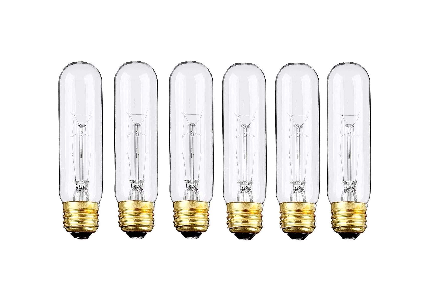 BULBMASTER 25 Watts T10 Tubular Clear Incandescent Light Bulb, Antique Vintage Style Showcase Bulb 6 Pack