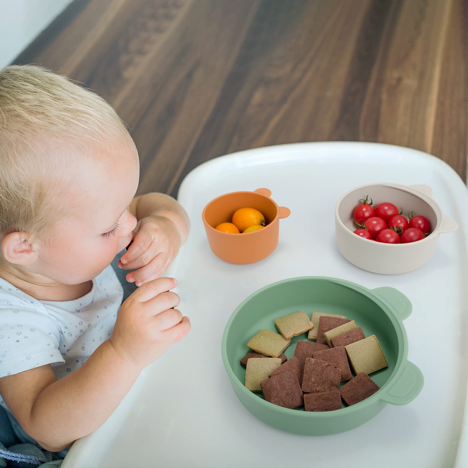Dilovely Toddler Bowls, Silicone Bowl for Baby, Nesting Storage Cereal Bowl 1-3, BPA-Free, Microwave and Dishwasher Safe for Convenient Use, Green