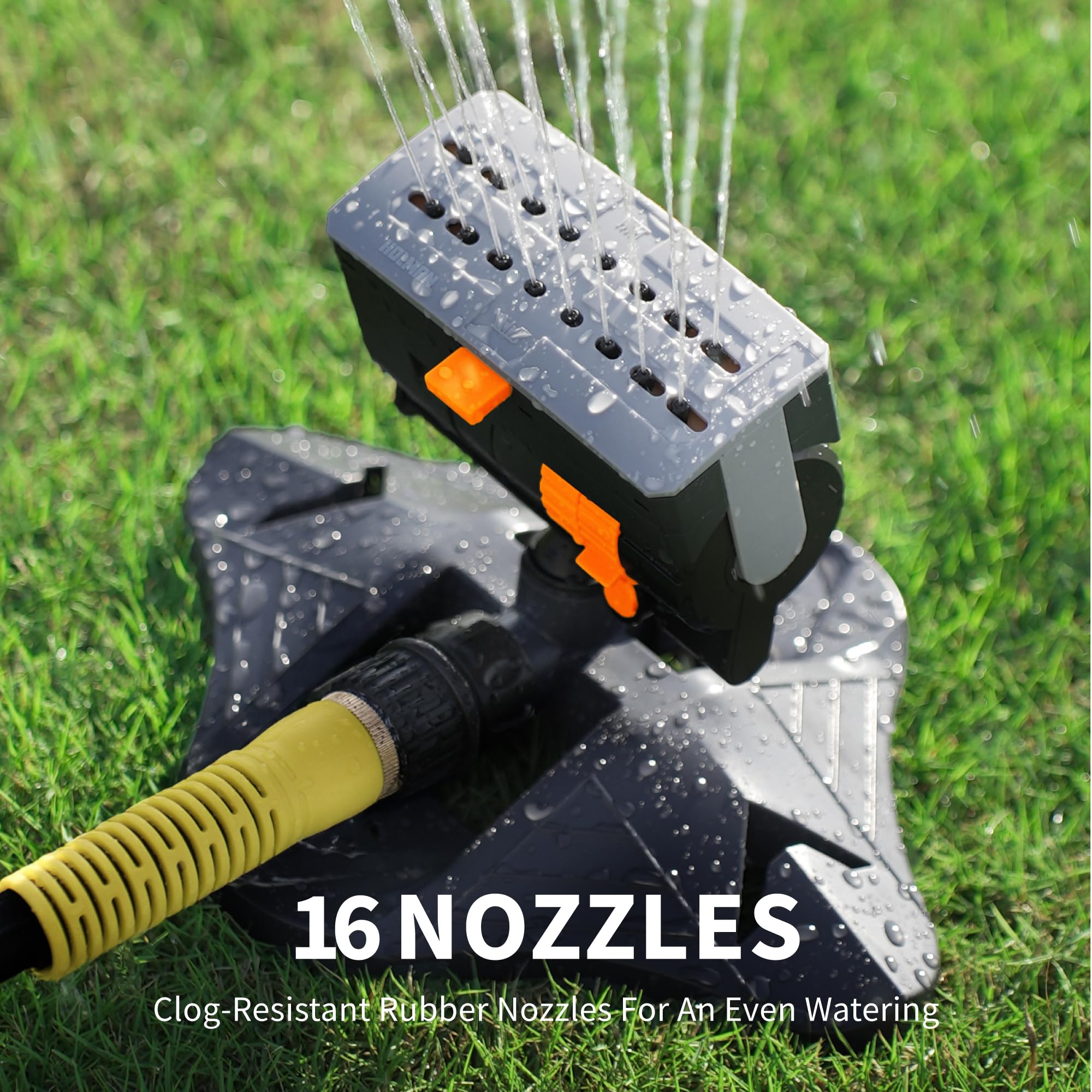 Diivoo Mini Turbo Oscillating Sprinkler, Garden Sprinkler with Large Base, Water Sprinkler for Yard, Adjustable Width, Range and Flow Rate, 16 Nozzles