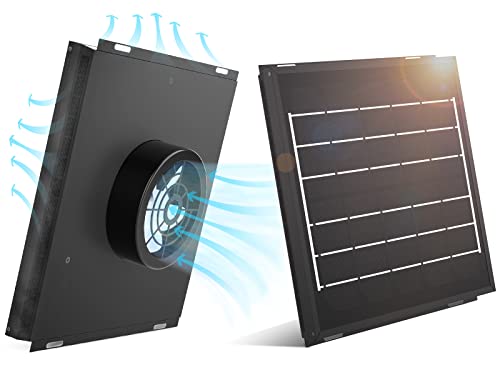 DC HOUSE Solar Vent Fan - Weatherproof Metal Shell Design, 5W Solar Powered Roof Fan without Battery - Up to 238 Sq Ft Coverage - Perfect for Small Sheds, Chicken Coops, Greenhouses, and Cabins