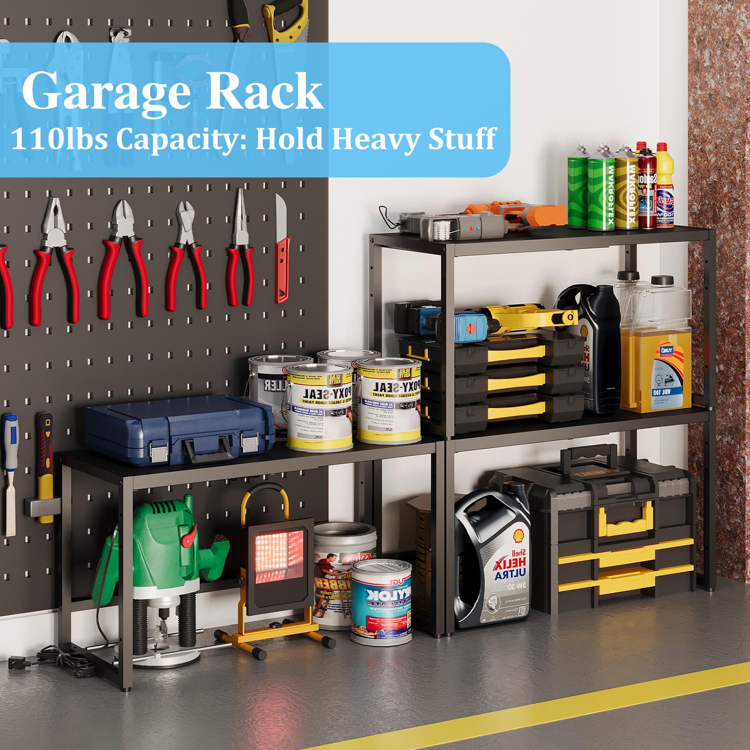 Expandable Metal Storage Shelves, 110LBS Heavy Duty Shelving Units and Storage For Pots Pans Small Appliances, Adjustable Metal Storage Shelf Rack For kitchen Cabinets Closet Pantry Warehouse Garage