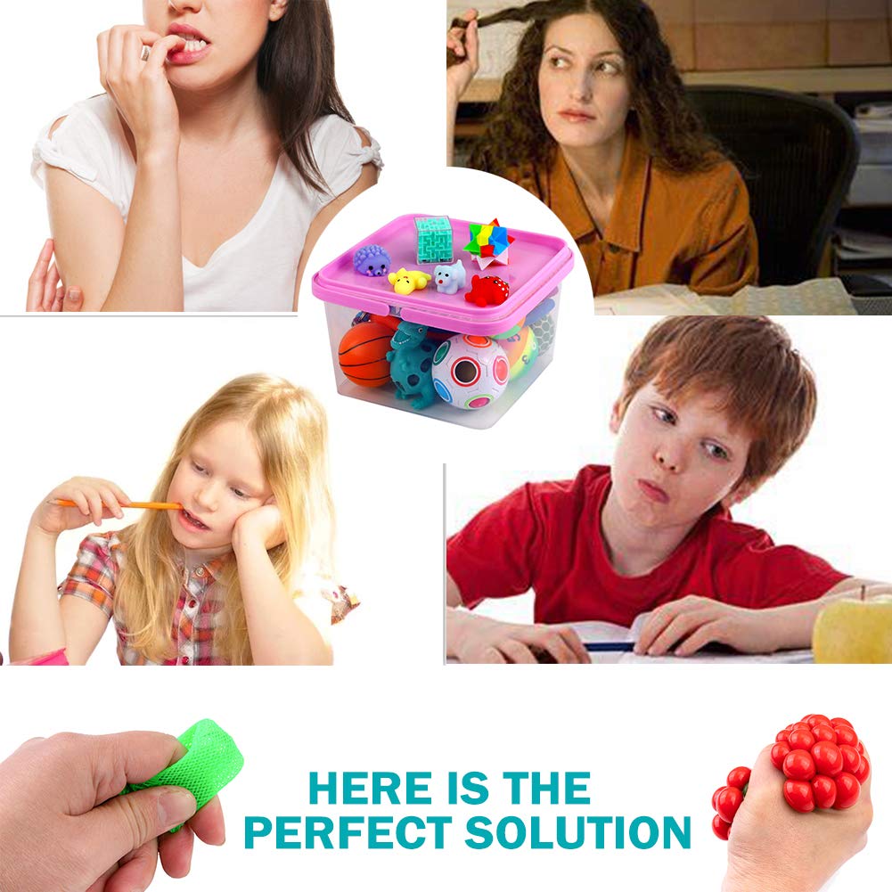 Sensory Fidget Toys Set, 27pcs Stress Relief and Anti-Anxiety Tools Bundle for Kids and Adults, Marble and Mesh, Pack of Squeeze Balls, Soybean Squeeze, Flippy Chain