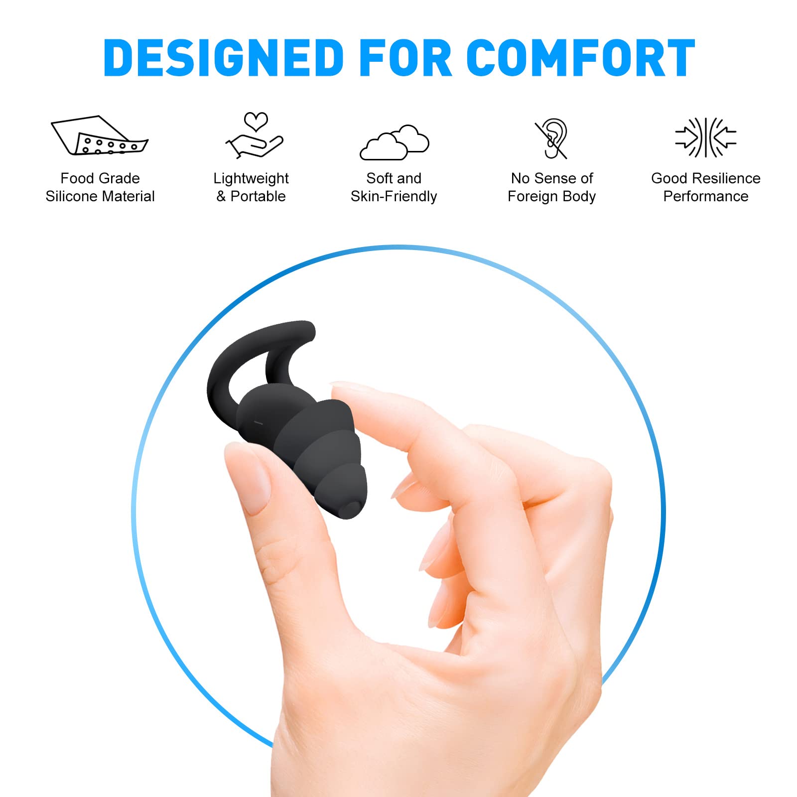 Ear Plugs for Sleeping Noise Cancelling, Anti-Shedding Design, Super Noise Cancelling, Soft& Comfortable & Reusable, for Sleeping, Snoring, Work, Travel, and All Loud Events, Black