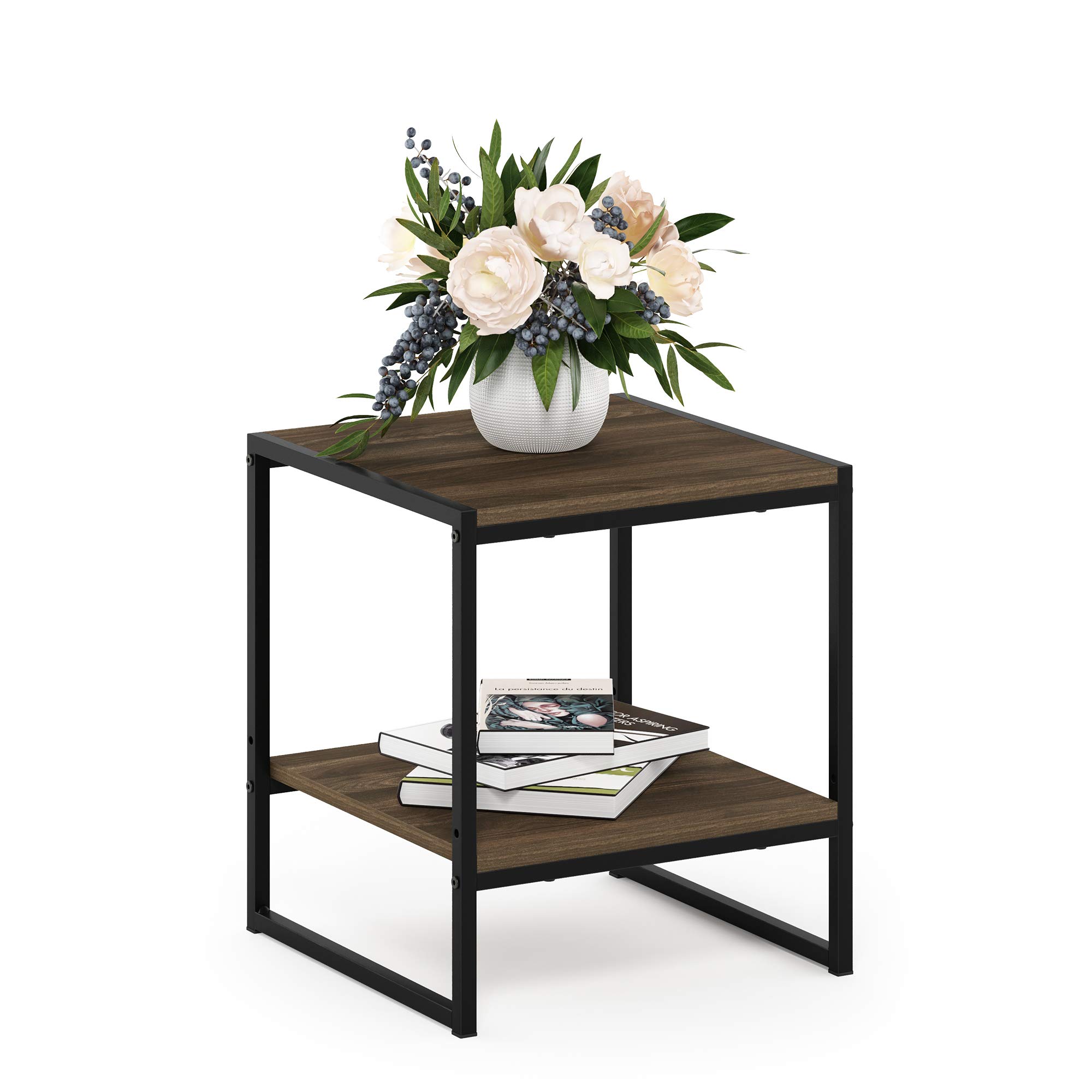 FURINNO Camnus Modern Living 2-Tier End Table, Columbia Walnut, 15.9 in x 15.75 in x 18 in