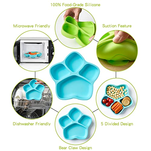 HEYTUYA 3 Pack Suction Plates for Baby & Toddler, 100% Food-Grade Silicone, 4 Divided Design, Microwave & Dishwasher Safe
