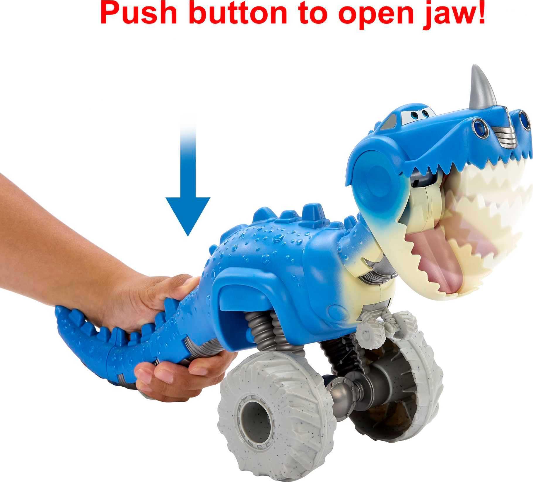 Mattel Disney and Pixar Cars On the Road Dinosaur Toy Vehicle that Eats Cars, Roll-and-Chomp with Tail Steering, 17-inch