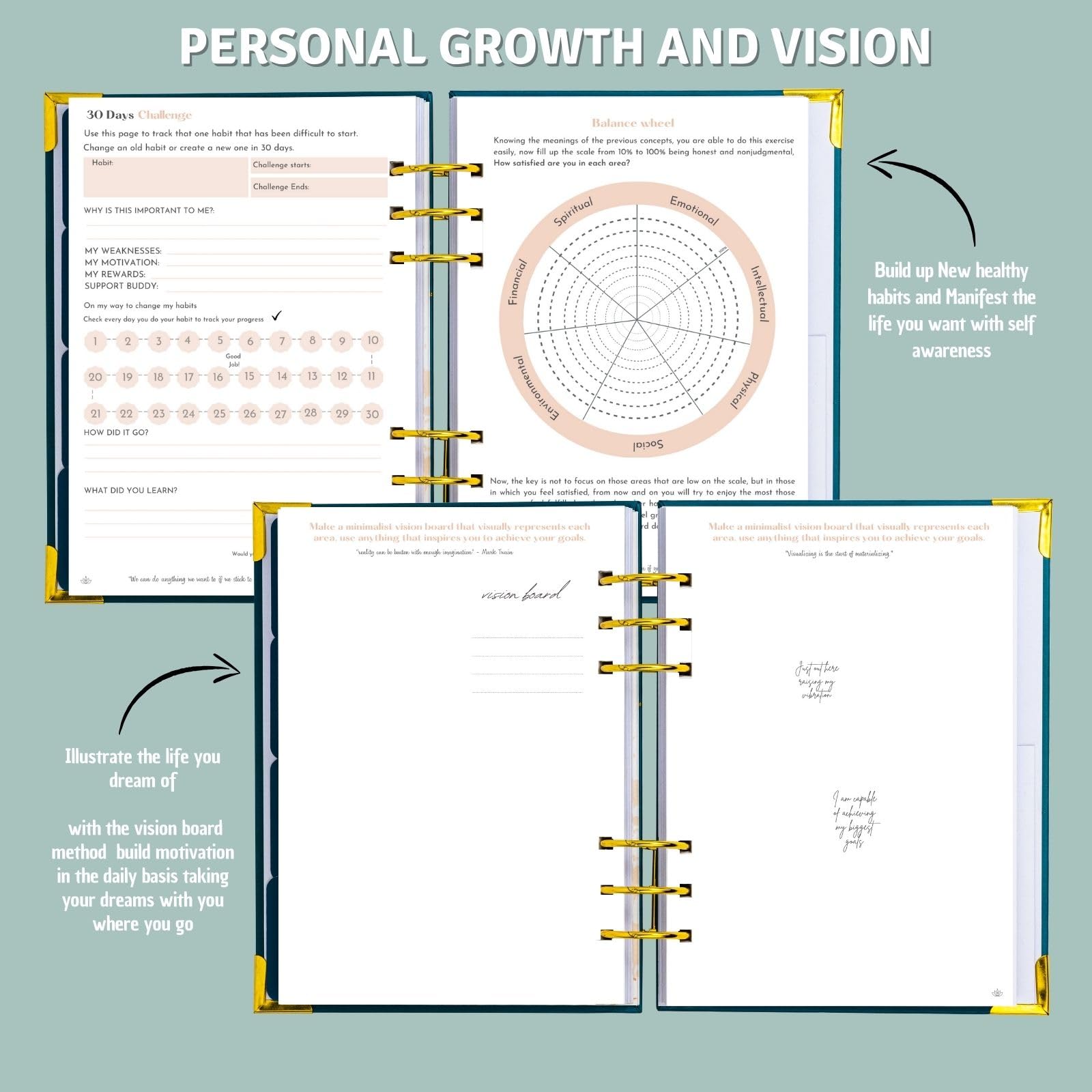Bossy Girl Journey Goal Planner Undated Weekly Monthly Productivity Journal With Habit And Budget tracker A5 Size 8.5 X 5.8 Binder 6 ring Refillable To Beat Procrastination, Stay More Focused