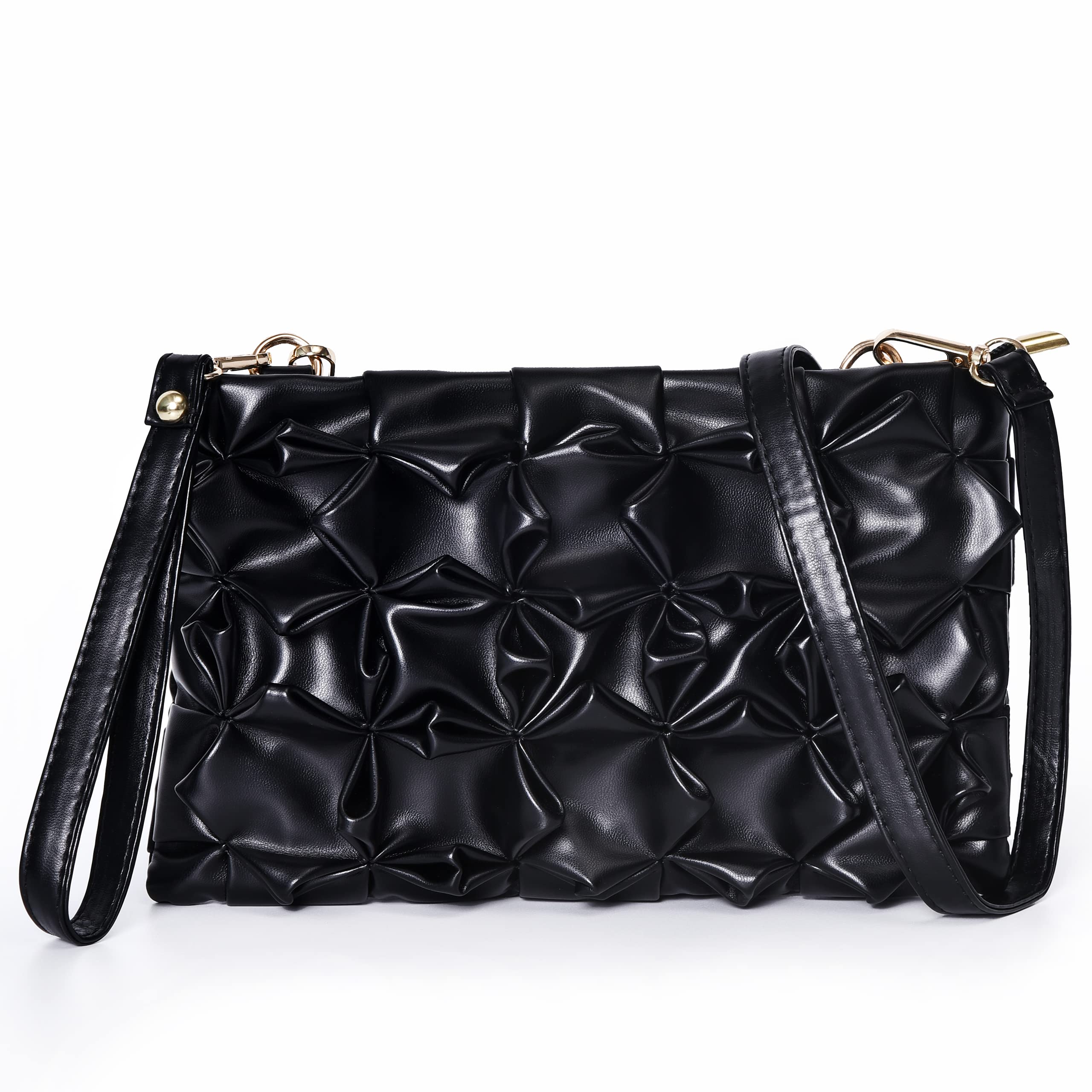 Cavid Karrie Black Leather Wristlet Purse,Small Crossbody Bag for Women, Lightweight Clutch Purse, Black2